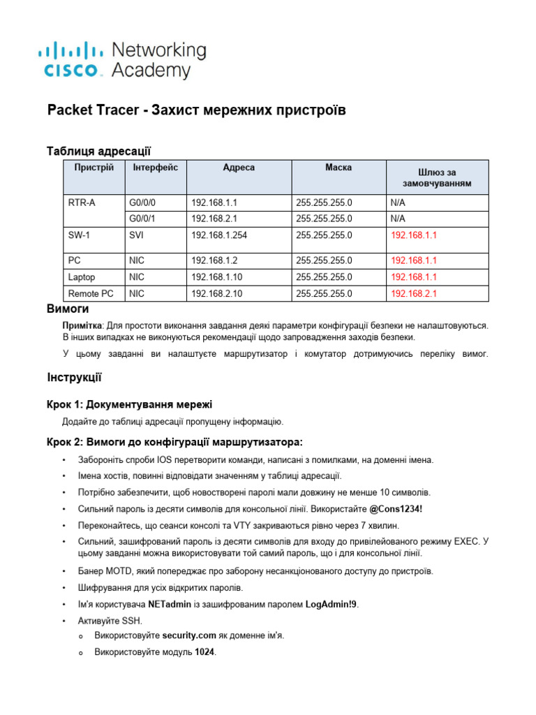 16 5 1 Packet Tracer Secure Network Devices Uk Ua Pdf
