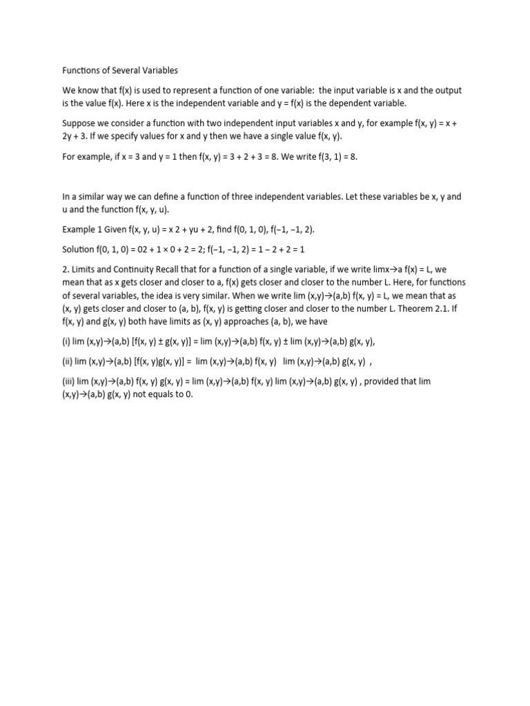 Functions Of Several Variables Pdf