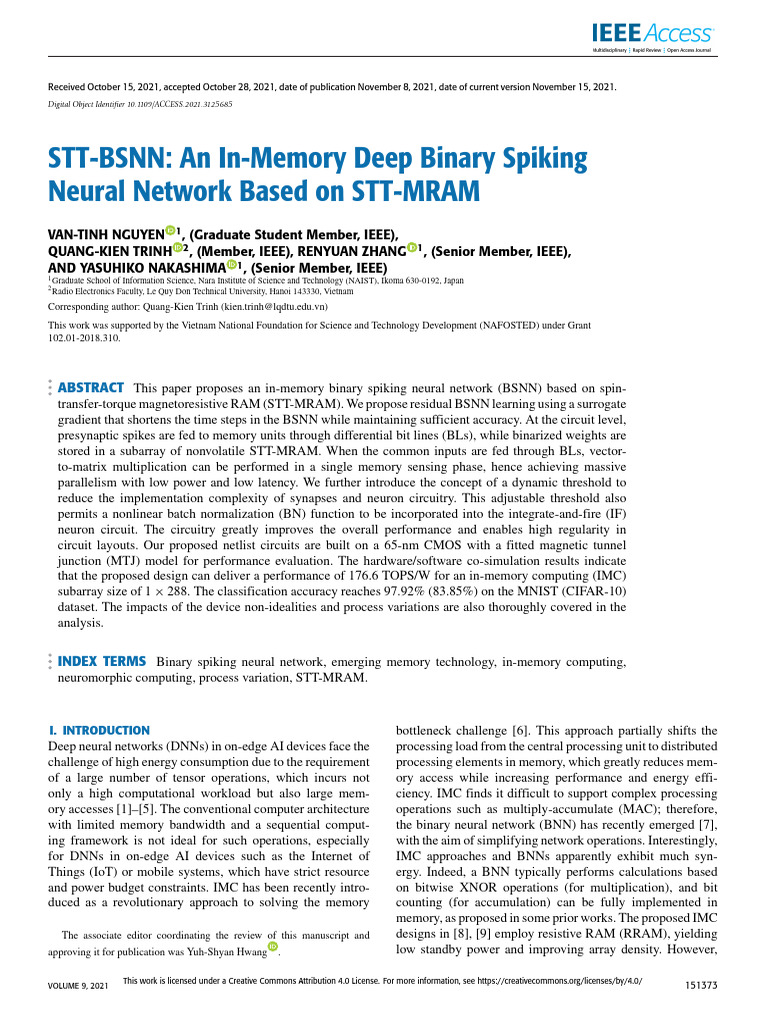 Stt Bsnn An In Memory Deep Binary Spiking Neural Network Based On Stt Mram Pdf