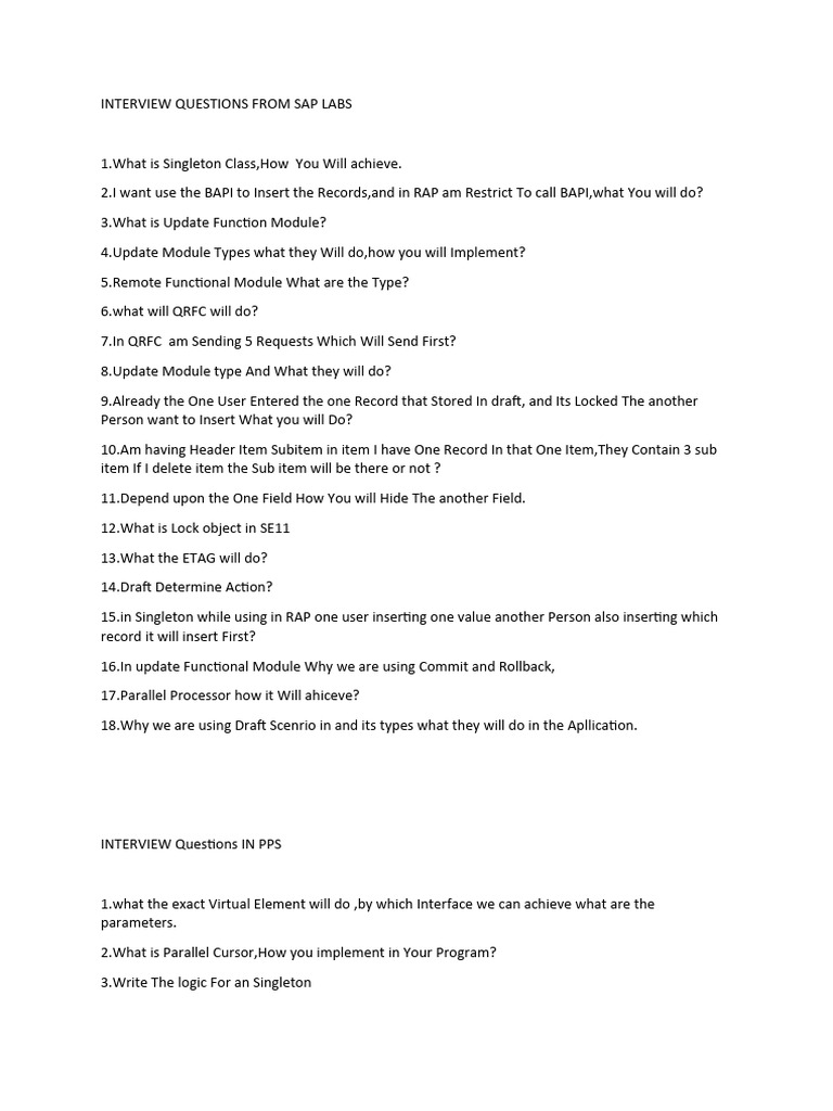 Interview Questions From Sap Labs | PDF