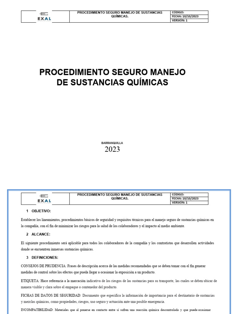 Procedimiento Seguro Manejo Sust Químicas - Norma | PDF | Contaminación | Residuos