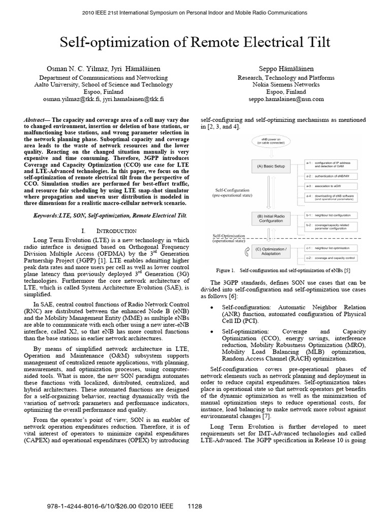 Self Optimization Remote Eletrical-Tilt | PDF | Lte Advanced | Computer ...