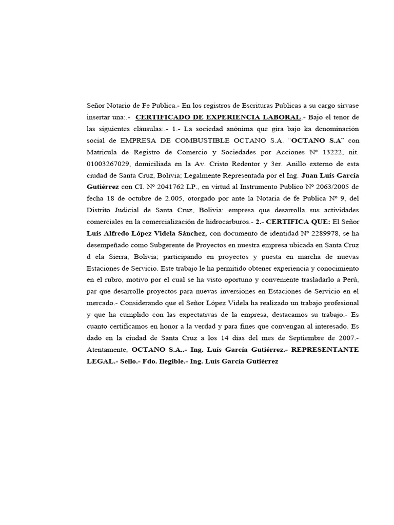 Certificado de Experiencia Laboral OCTANO S.A. | PDF | Finanzas y ...
