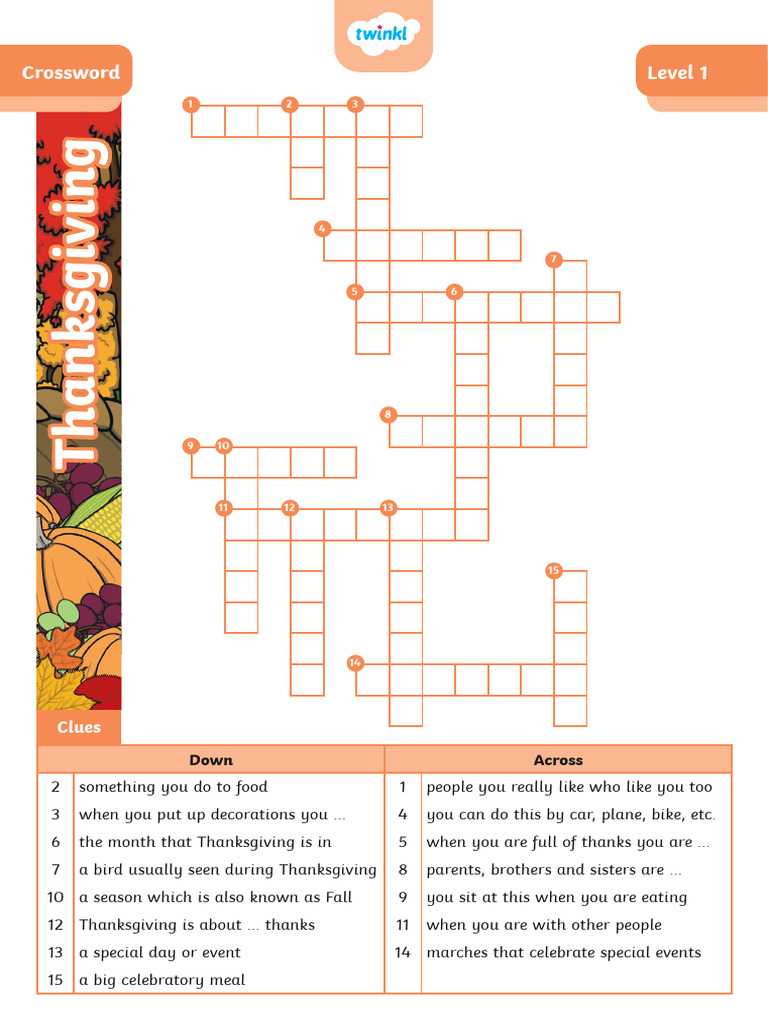 Thanksgiving Crossword for Kids | PDF
