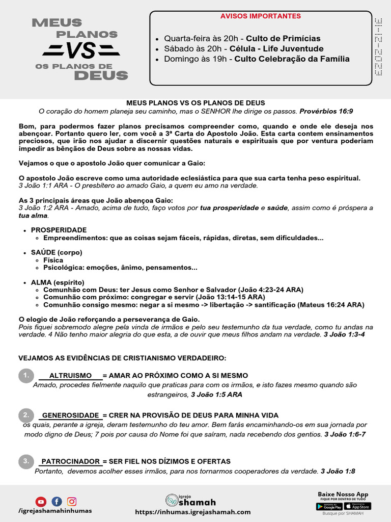 MEUS PLANOS VS OS PLANOS DE DEUS Culto Da Virada | PDF | Jesus | Eucaristia