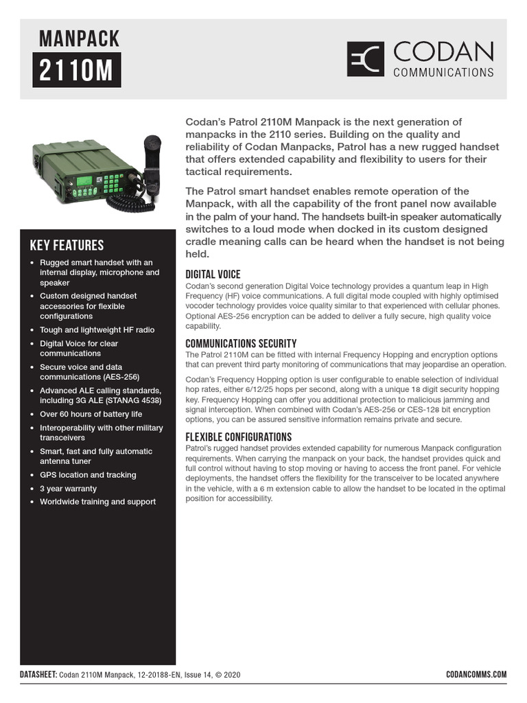 12 20188 EN 14 - 2110M Manpack Datasheet | PDF | Battery Charger ...