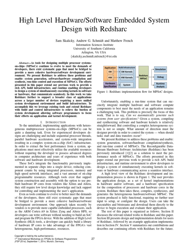 High Level Hardware/Software Embedded System Design With Redsharc | PDF | System On A Chip ...