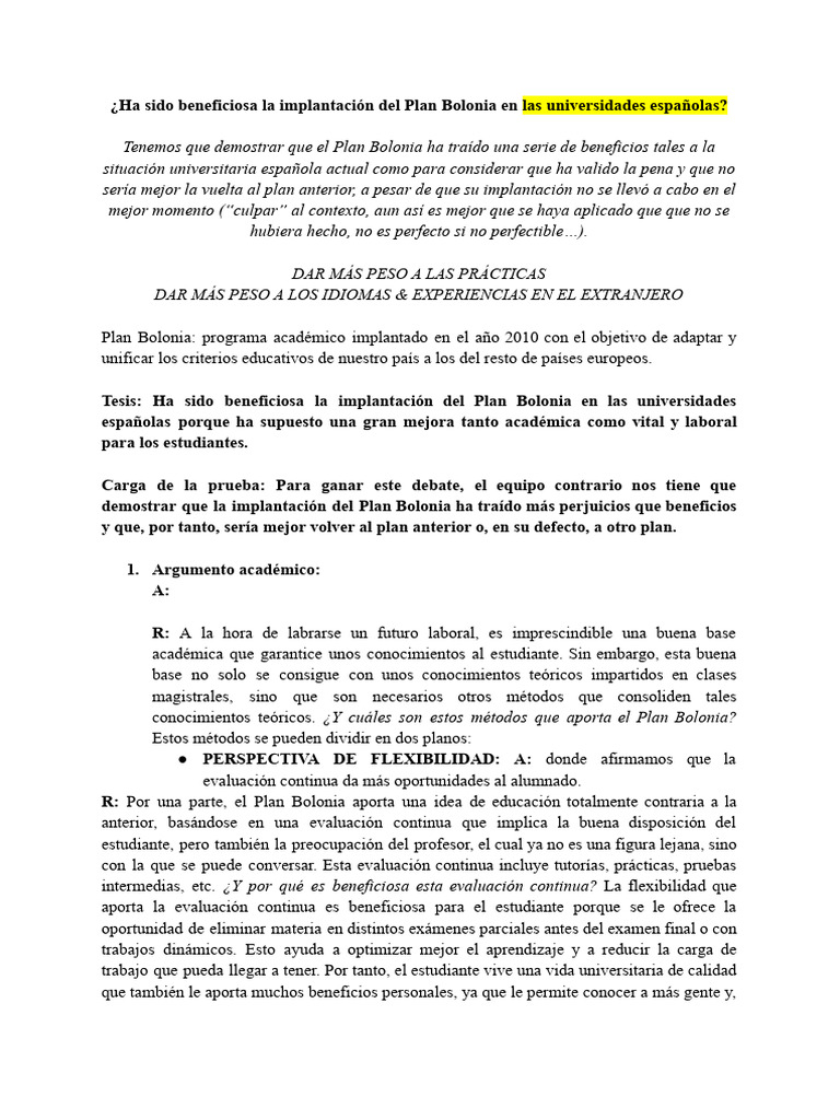 Beneficios del Plan Bolonia en Universidades | PDF | Evaluación ...