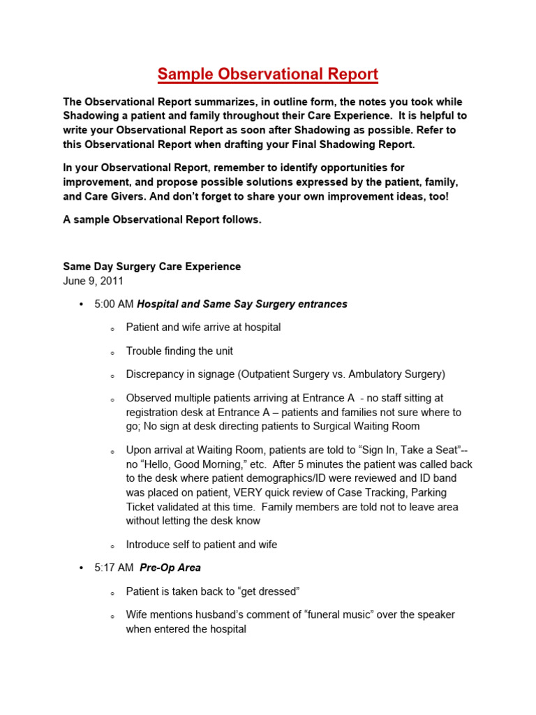 Sample Observational Report | Download Free PDF | Patient | Surgery