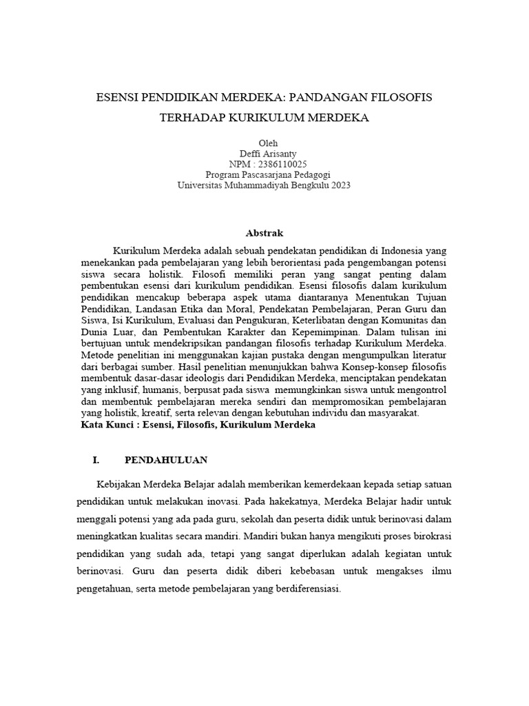 Esensi Filosofi Kurikulum Merdeka | PDF | Pengembangan Diri