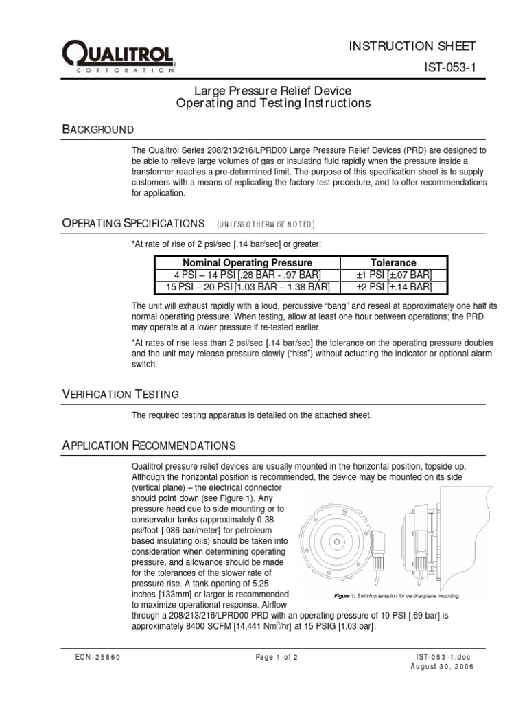Instruction Sheet IST-053-1 Large Pressure Relief Device Operating and ...
