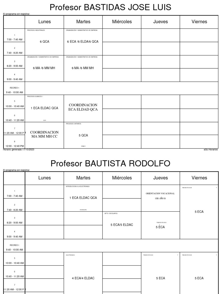 Horarios Profesores 2023-2024 191023 | PDF | Tecnología