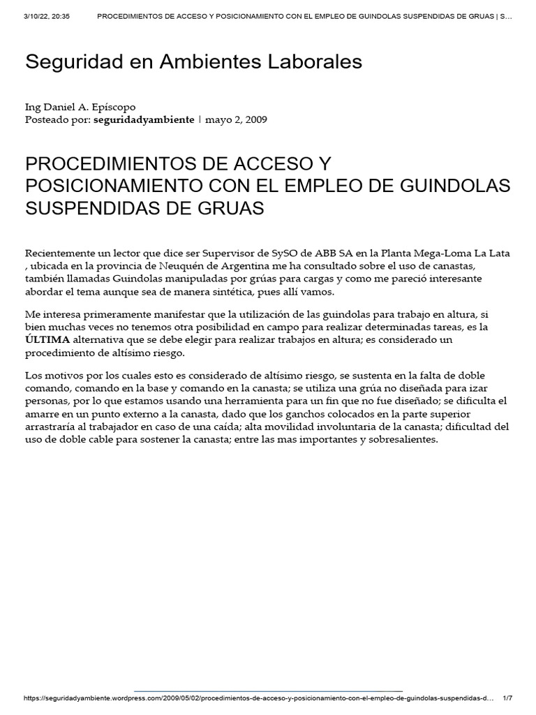 Uso Seguro de Guindolas en Altura | PDF