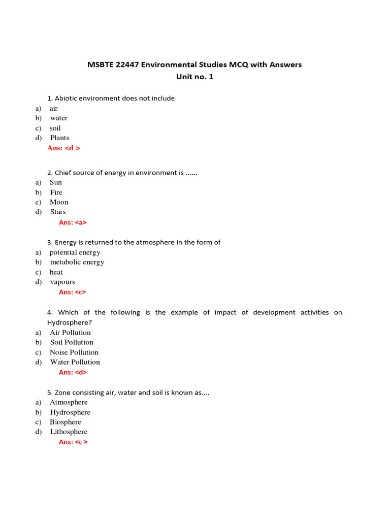 Est Chapter 1 MCQ | PDF | Atmosphere Of Earth | Natural Environment