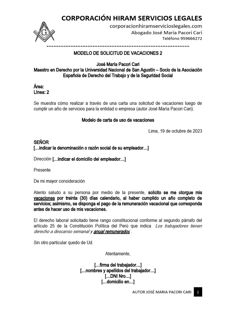 Solicitud de Vacaciones Peru | PDF