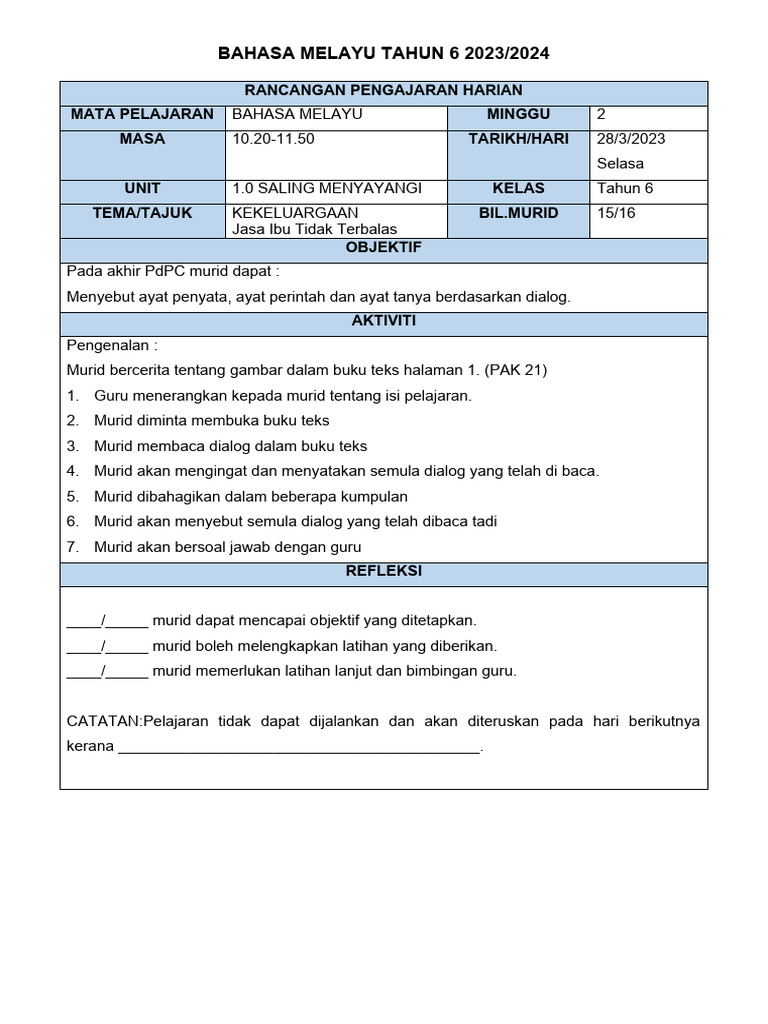 BAHASA MELAYU TAHUN 6 Penggal 2 | PDF