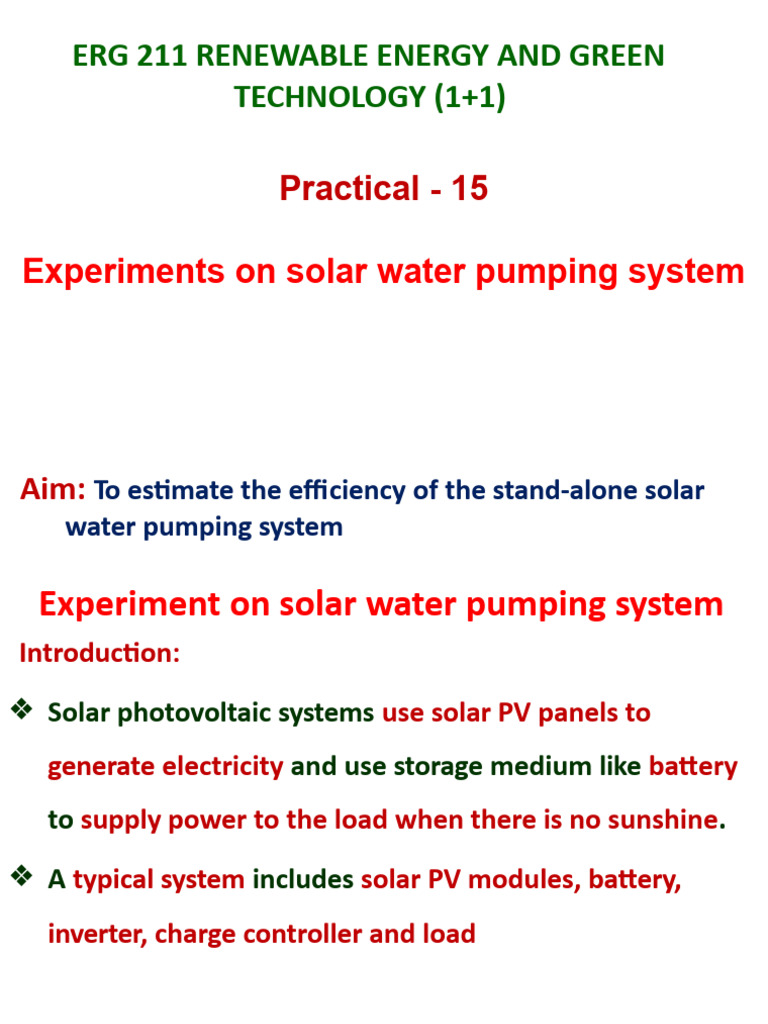 15 Experiments On Solar Water Pumping System | PDF | Photovoltaics | Solar Panel