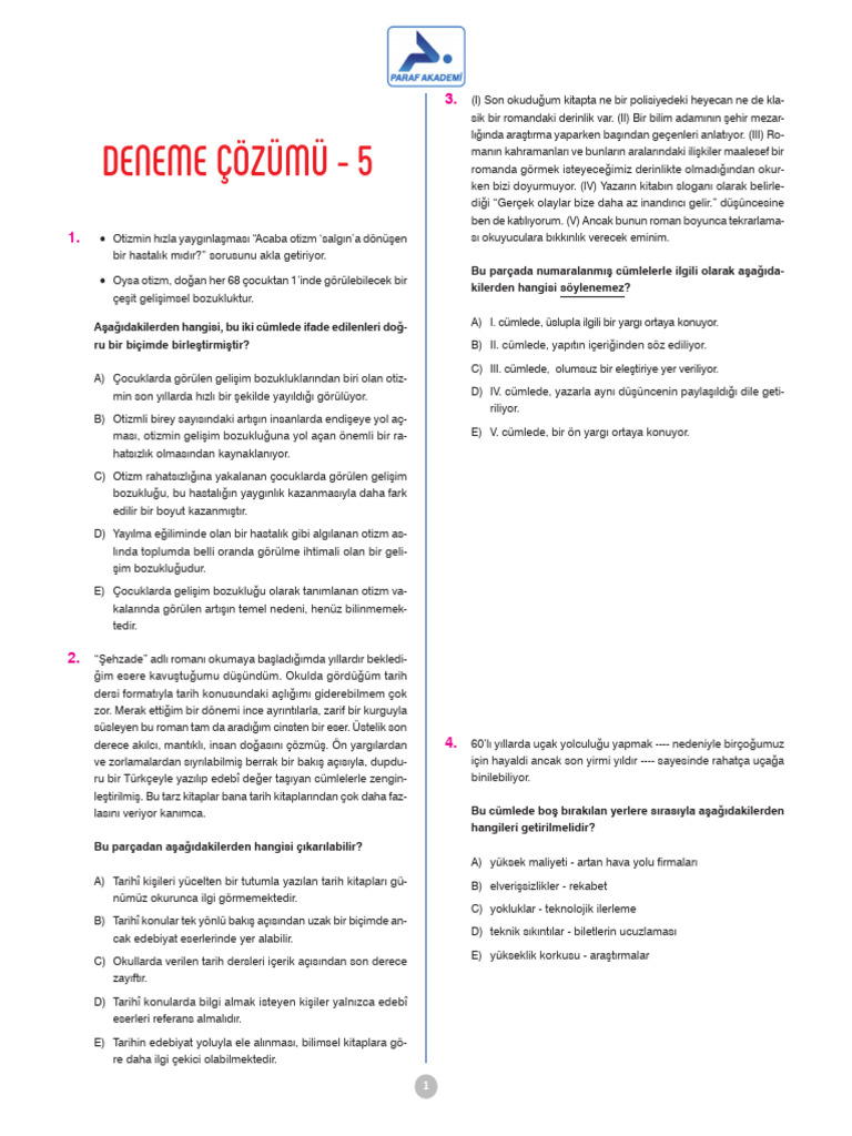 Tyt Turkce Deneme 5 | PDF