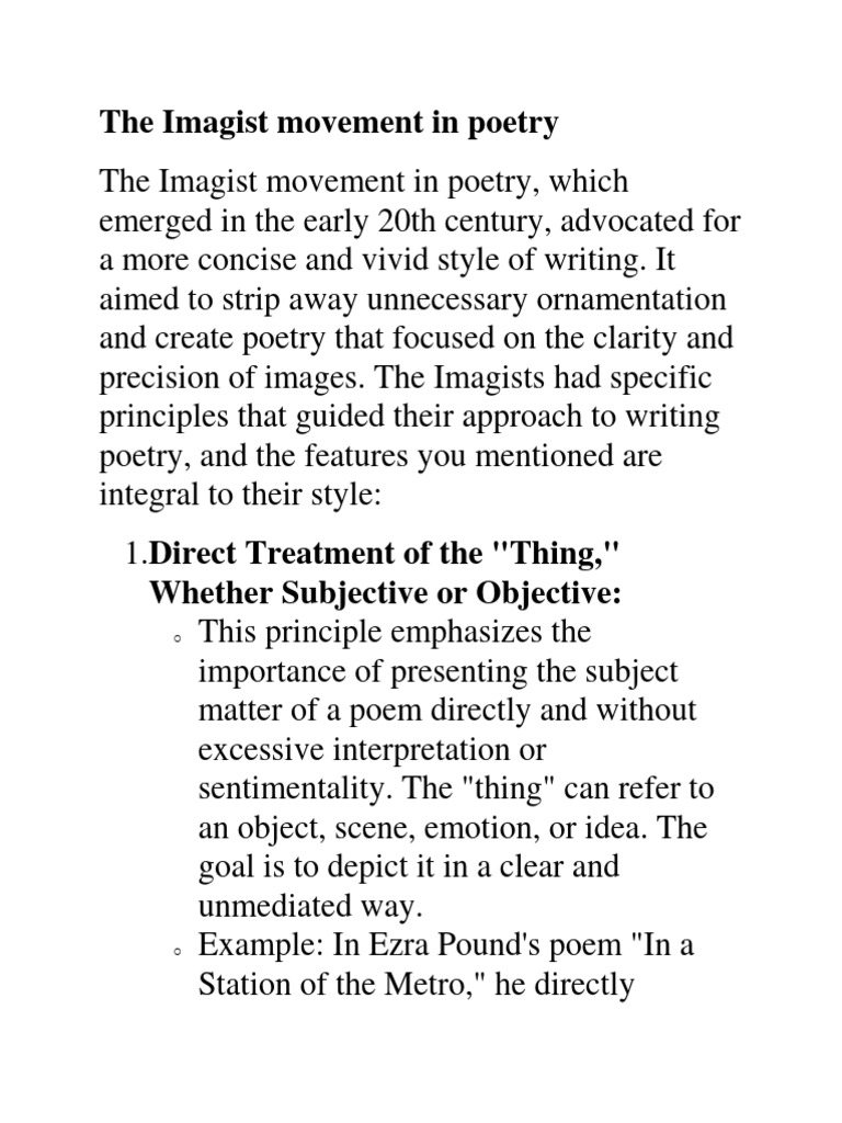 The Imagist Movement in Poetry | PDF
