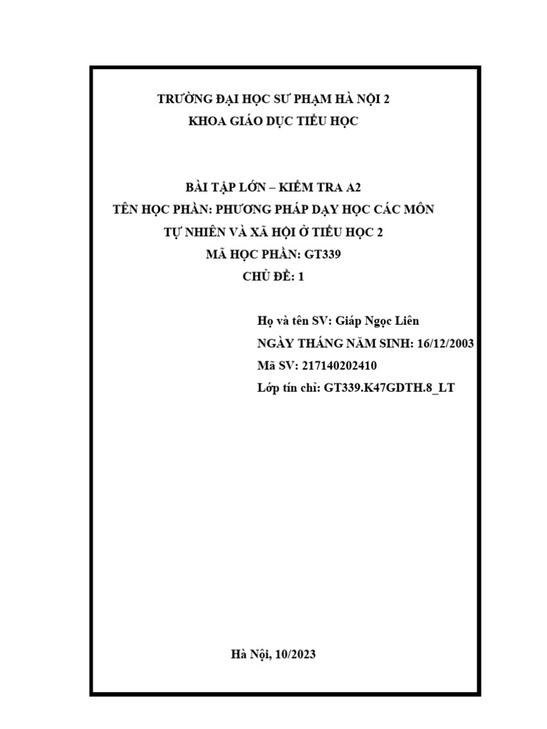 Bài Thi A2 TNXH 2 | PDF