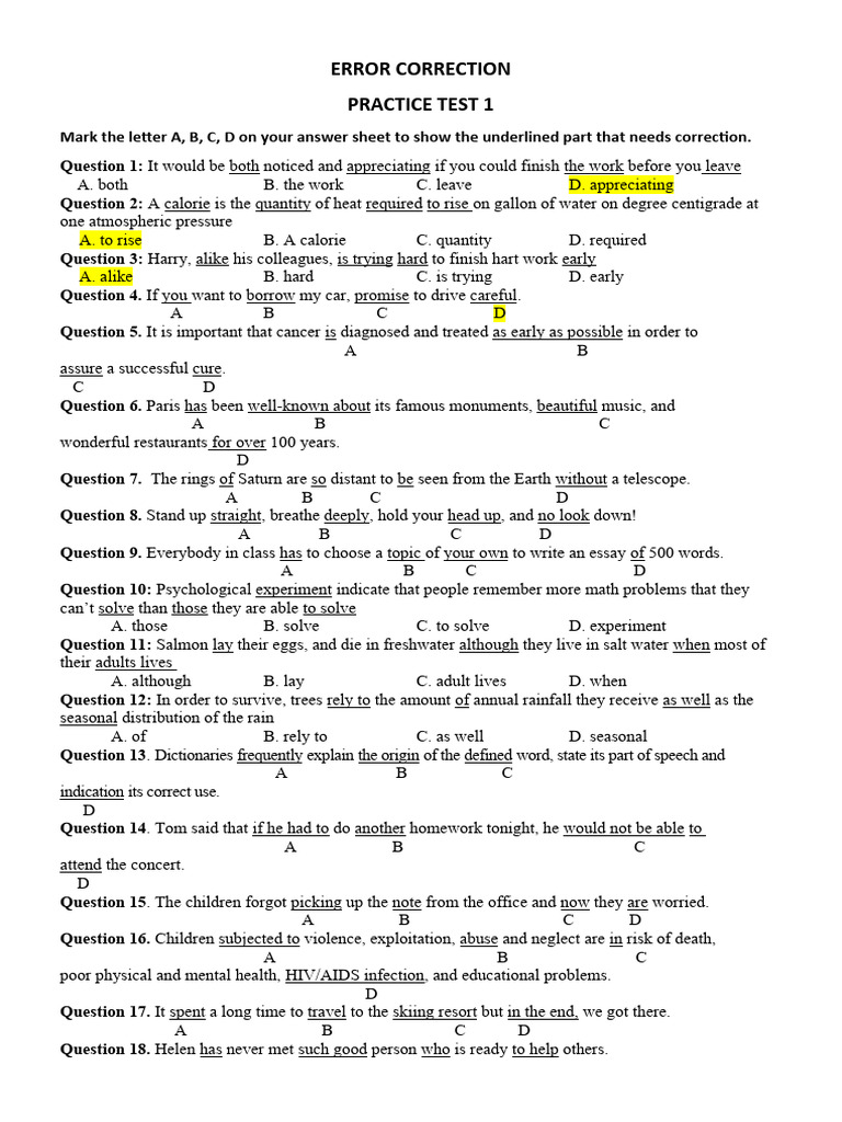 Error Correction - Test 1 | PDF