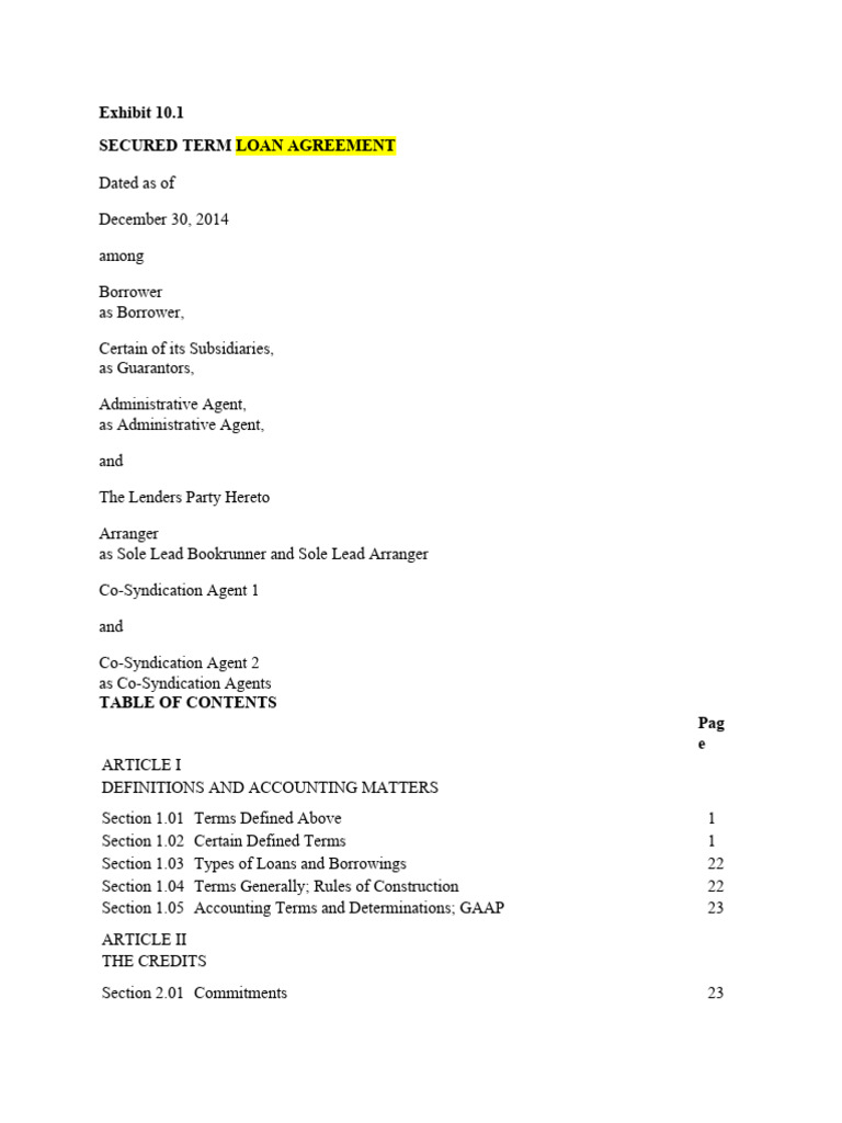 Secured Term Loan Agreement | PDF | Loans | Resource Conservation And ...