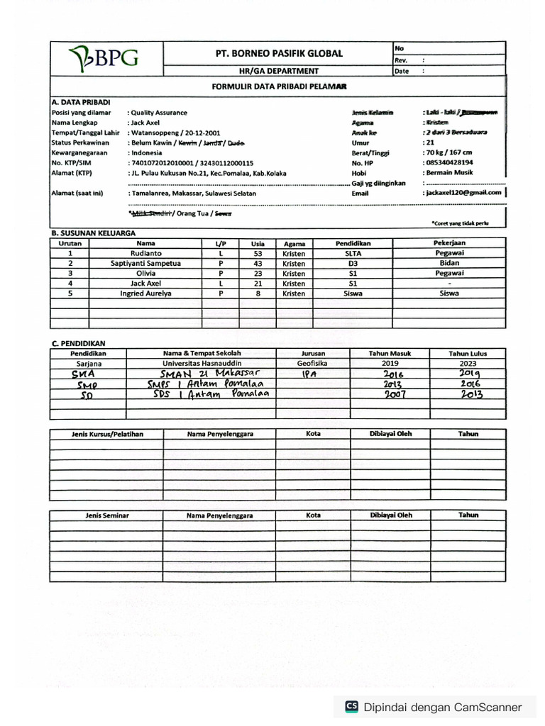 Form Data Diri | PDF