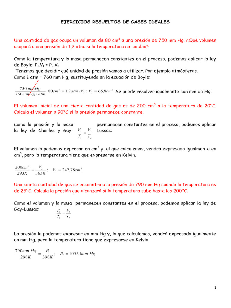 Guia de Ejercicios Resueltos Unidad 2 Sem 2 Gases Ideales | PDF