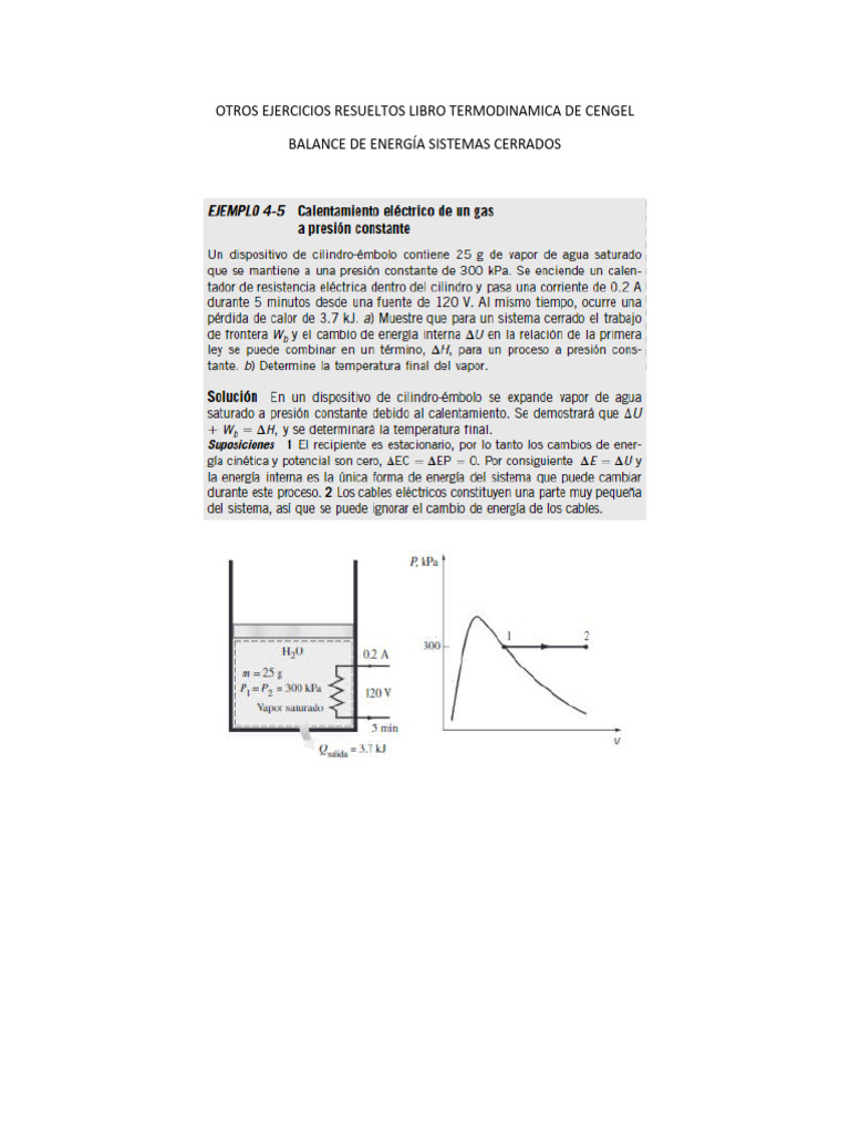 Otros Ejercicios Resueltos Balance de Energia Sistemas Cerrados Libro Termodinamica de Cengel | PDF