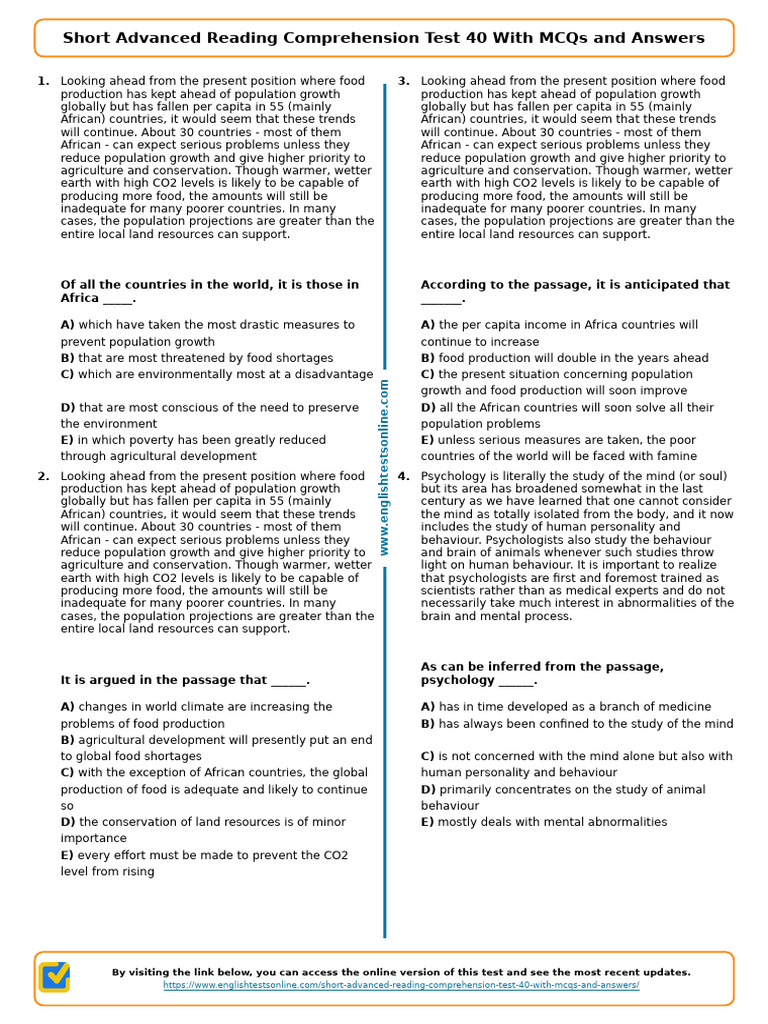 Reading Shorter Passages 1 - Student | PDF
