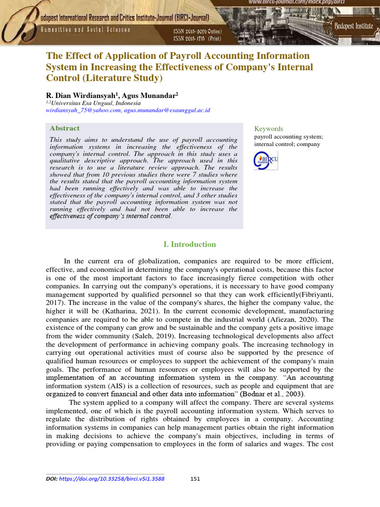 The Effect of Application of Payroll Accounting Information | PDF