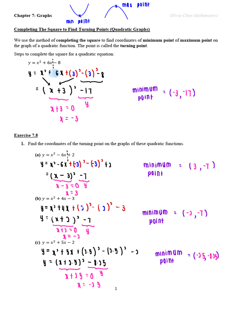 Chapter 7 - Graphs (Ex 7.8 - 7.11) Answers | PDF | Quadratic Equation ...