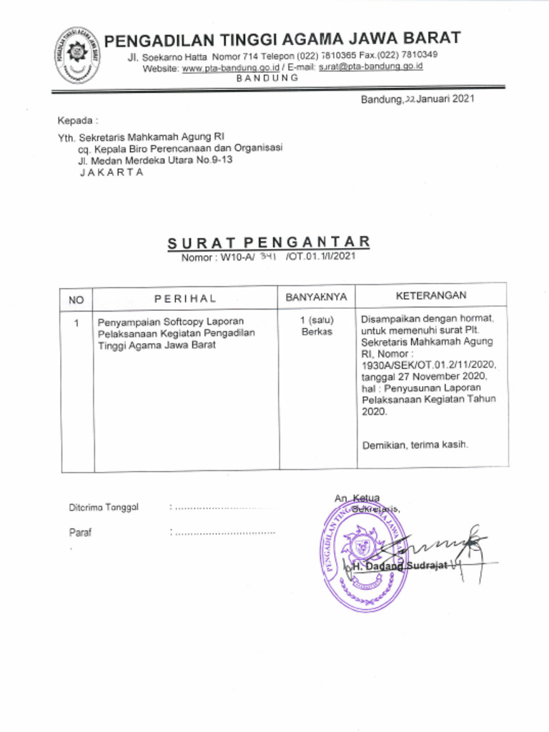 Ok Pta Jabar Lap Pelaksanaan Keg 2020 | PDF