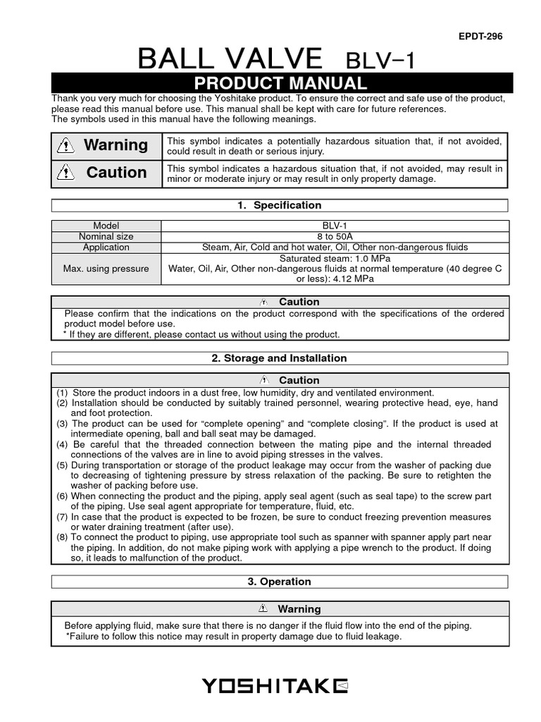 BLV-1 Manual en | PDF | Valve | Leak