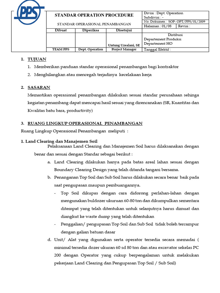 Sop Standar Operasional Penambangan Done | PDF