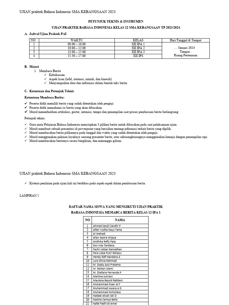 Juknis Uprak Bindo | PDF