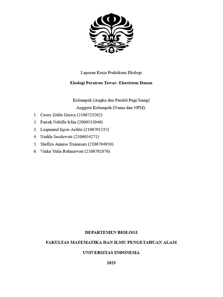 Lembar Kerja Praktikum Ekologi Perairan Tawar Lentik 2023 | PDF