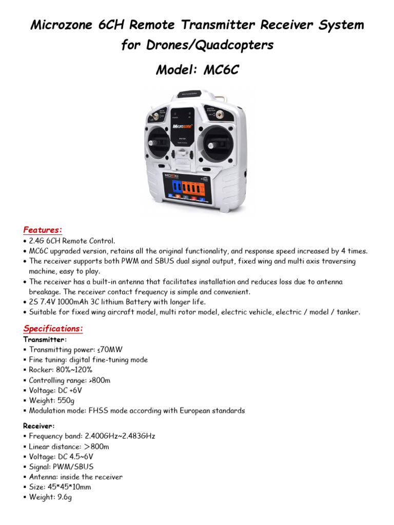 Microzone 6CH Remote Transmitter Receiver System | PDF