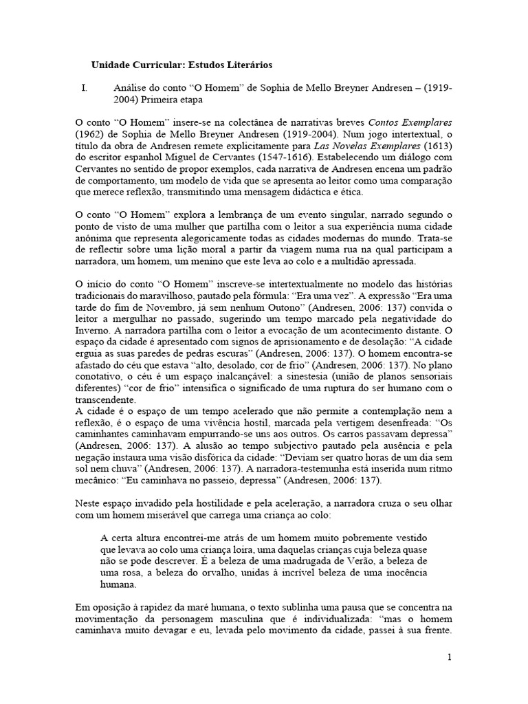 Comentario Do Conto Homem Sophia de Mello Breyner Contos Exemplares ...