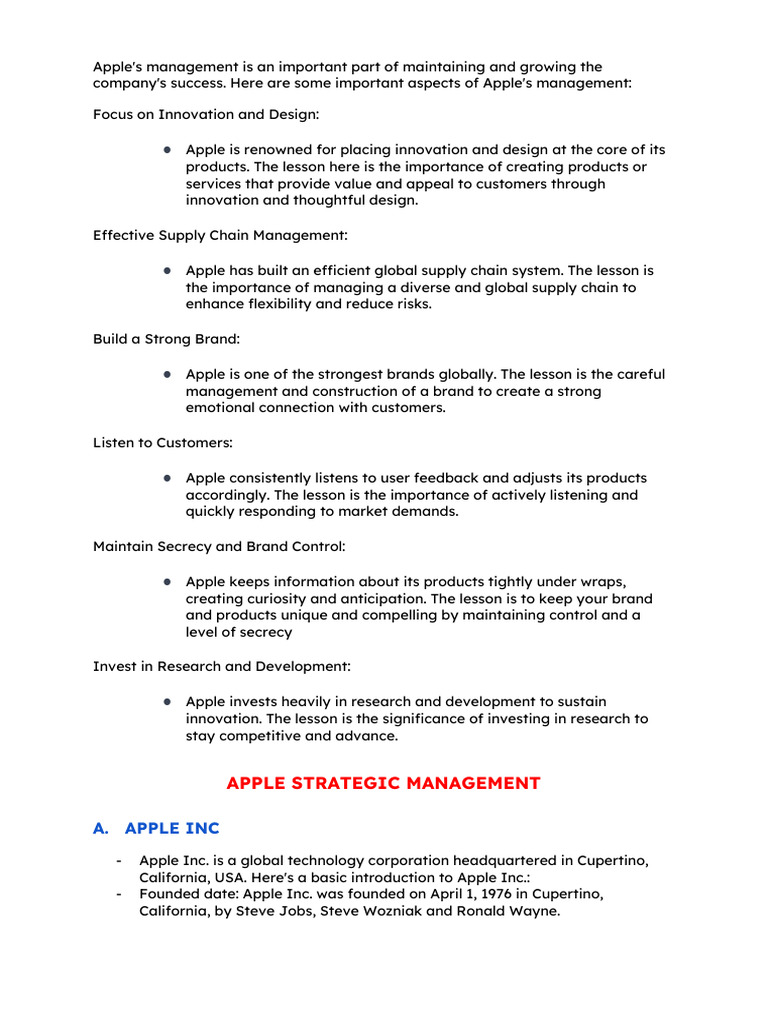 Apple Strategic Management | PDF