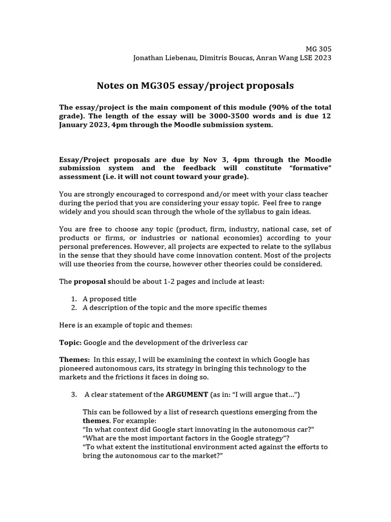 MG305 Essay Proposal Guidelines | PDF