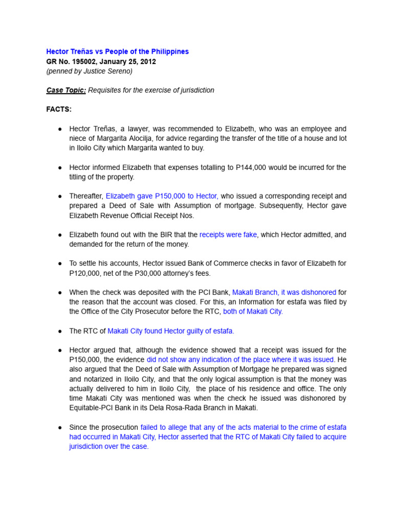 ALAC Digest - Trenas Vs People | PDF | Fraud | Jurisdiction