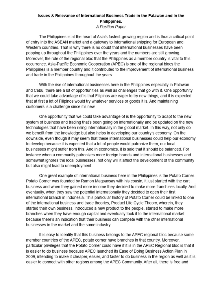 International Trade Issues in Palawan | PDF | Philippines | Asia ...