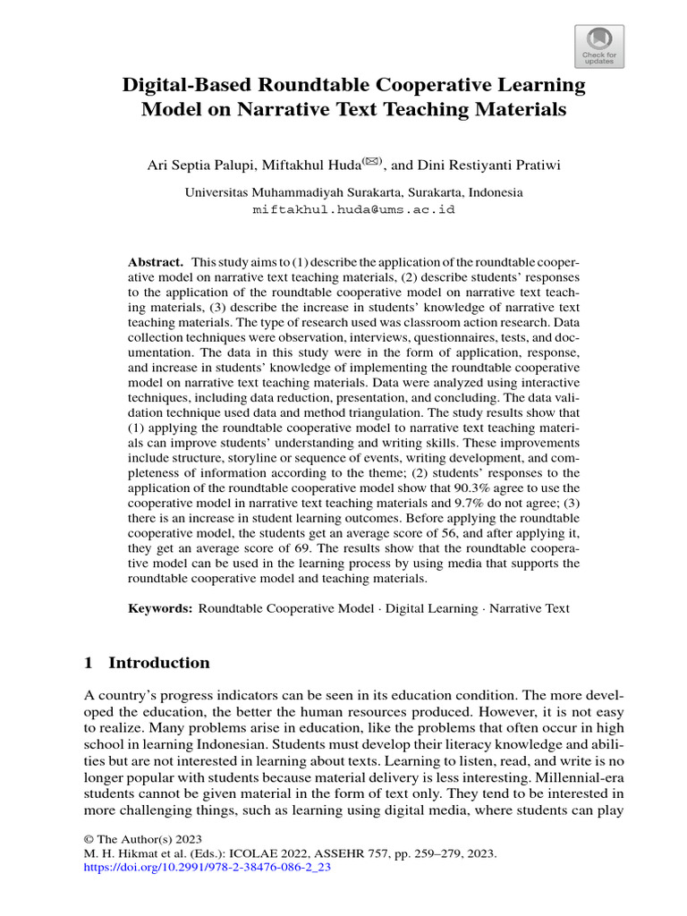 Digital-Based Roundtable Cooperative Learning Model On Narrative Text ...