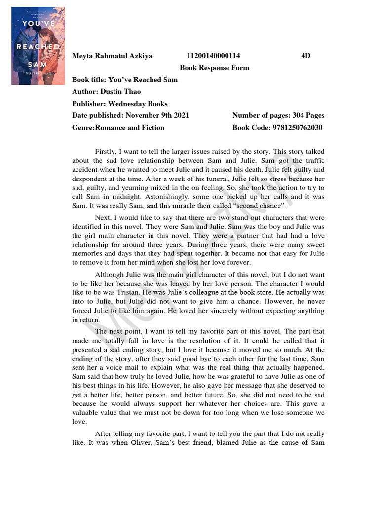 REVIEW YOU'VE REACHED SAM AND A FAULT IN OUR STARS-Meyta R.A. | PDF ...