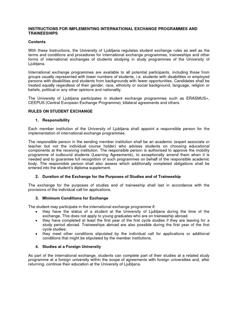 Instructions For Implementing International Exchange Programmes and ...