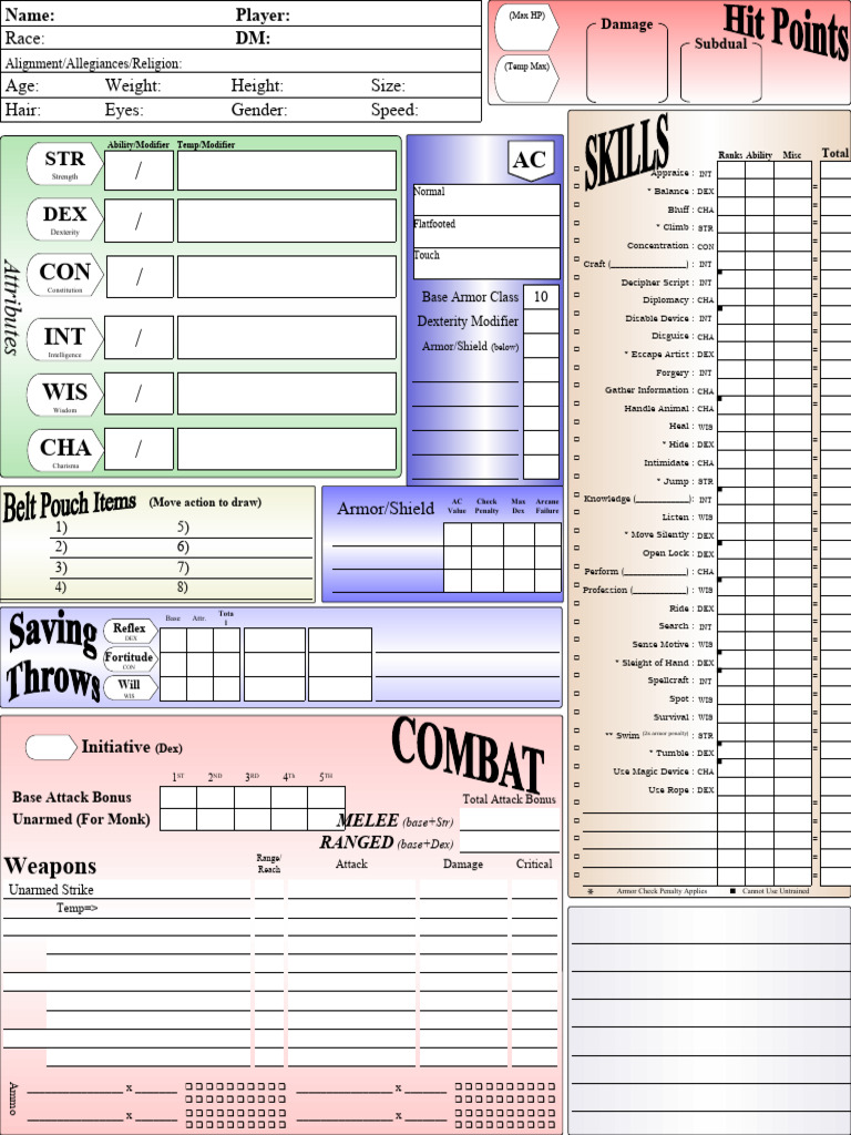 Character Sheet 14 | PDF | Clothing