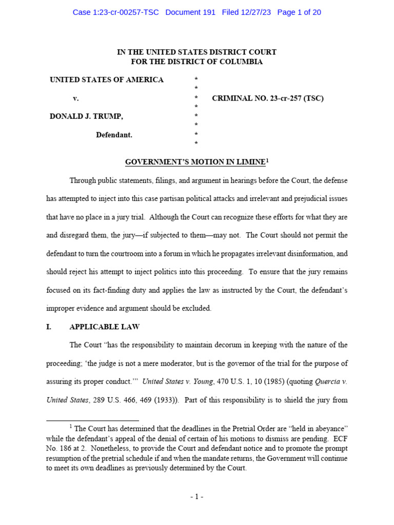 Government's Motion to Exclude Evidence | PDF | Witness | Testimony
