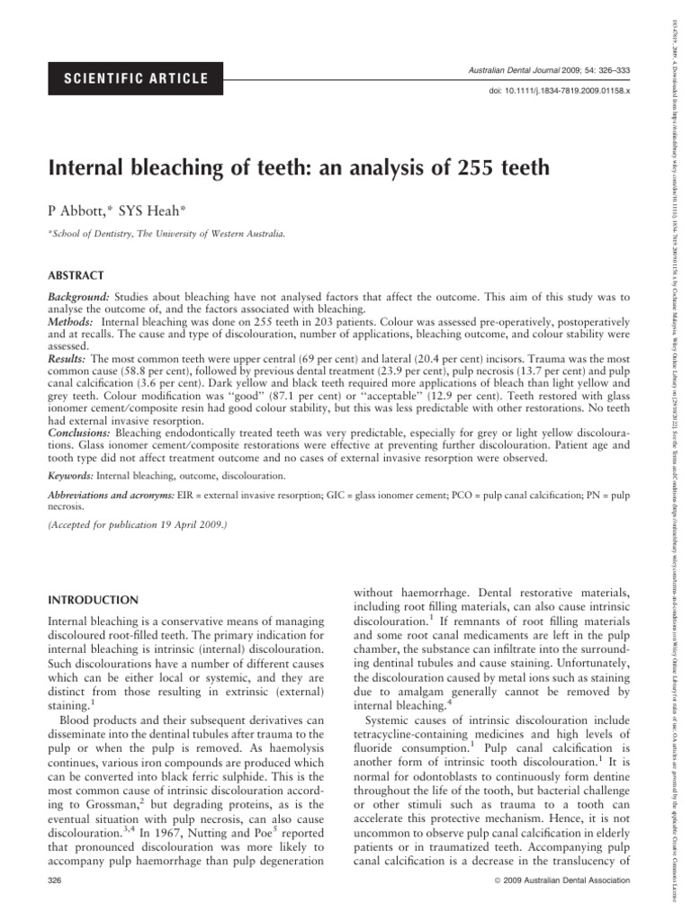 Australian Dental Journal - 2009 - Abbott - Internal Bleaching of Teeth ...