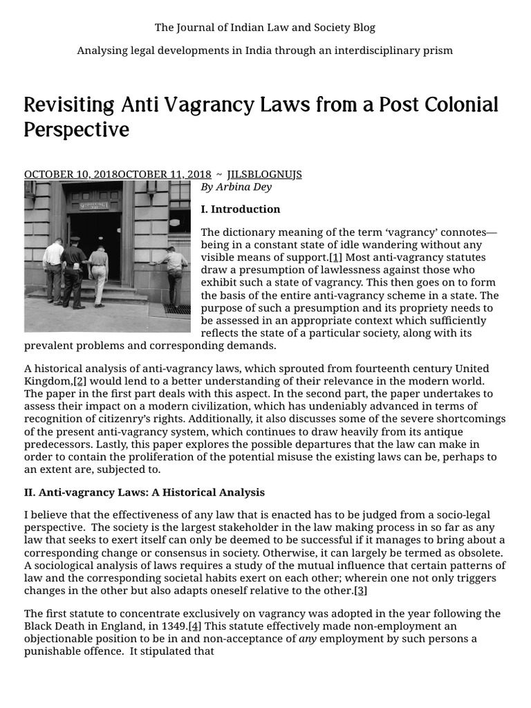 Revisiting Anti Vagrancy Laws From A Post Colonial Perspective - The ...